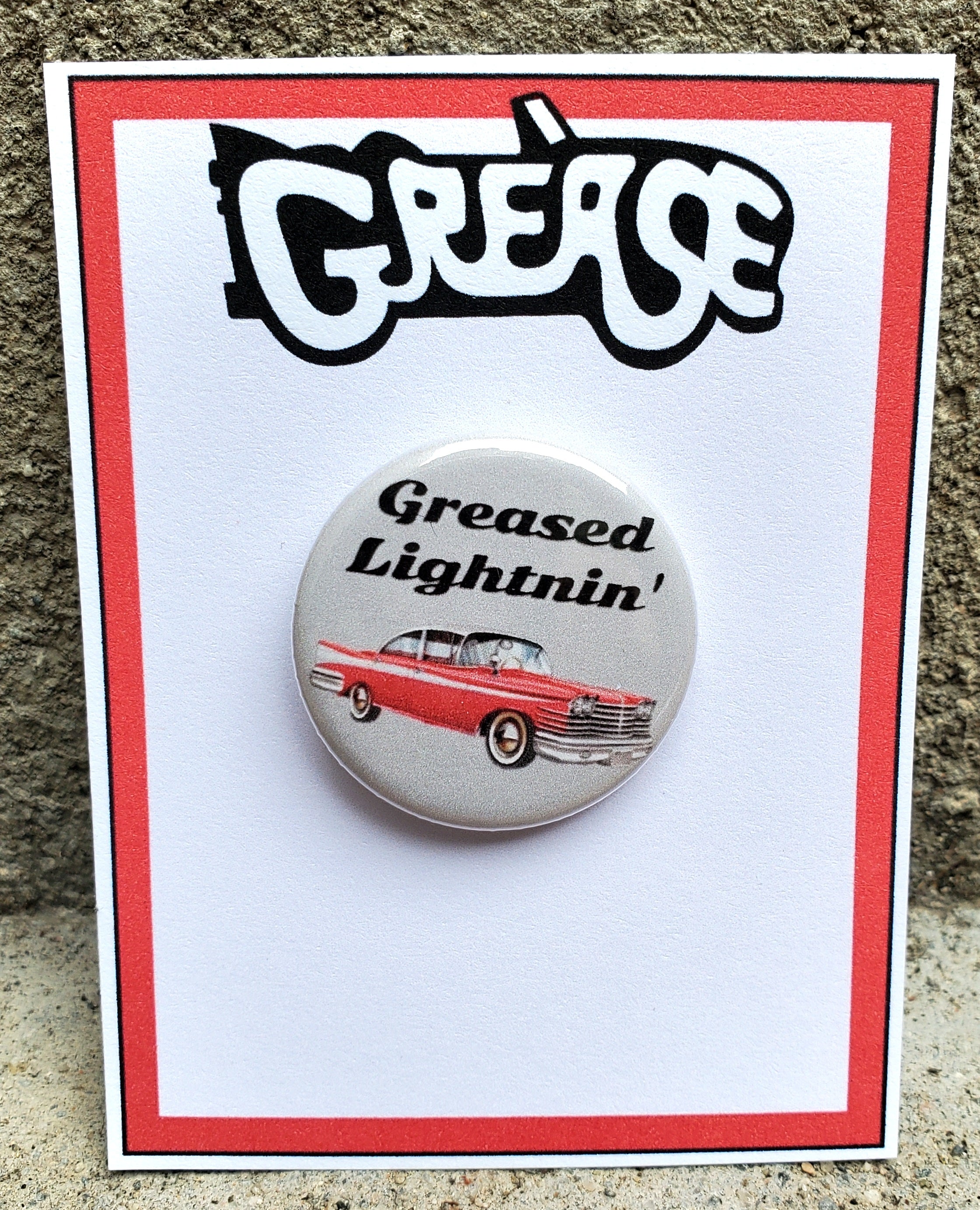 GREASE "Greased Lightnin'" Metal Pinback Button – The Lobby Boutique