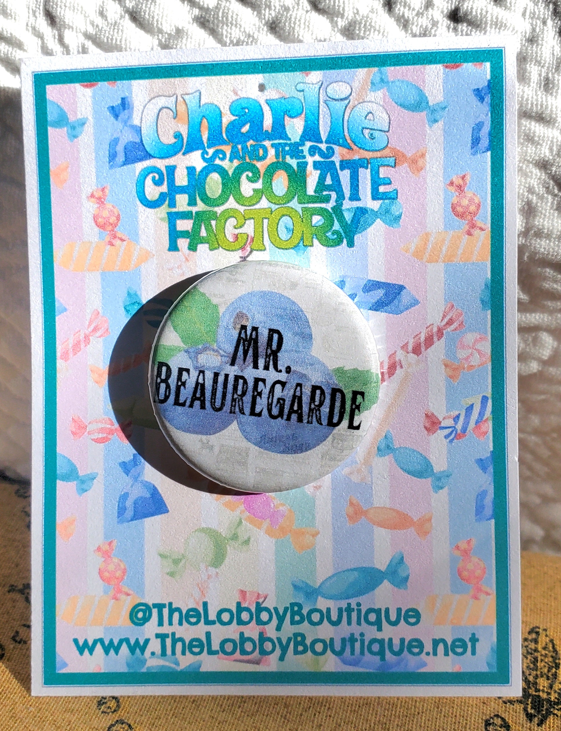 CHARLIE AND THE CHOCOLATE FACTORY "Mr. Beauregard" Metal Pinback Butto ...